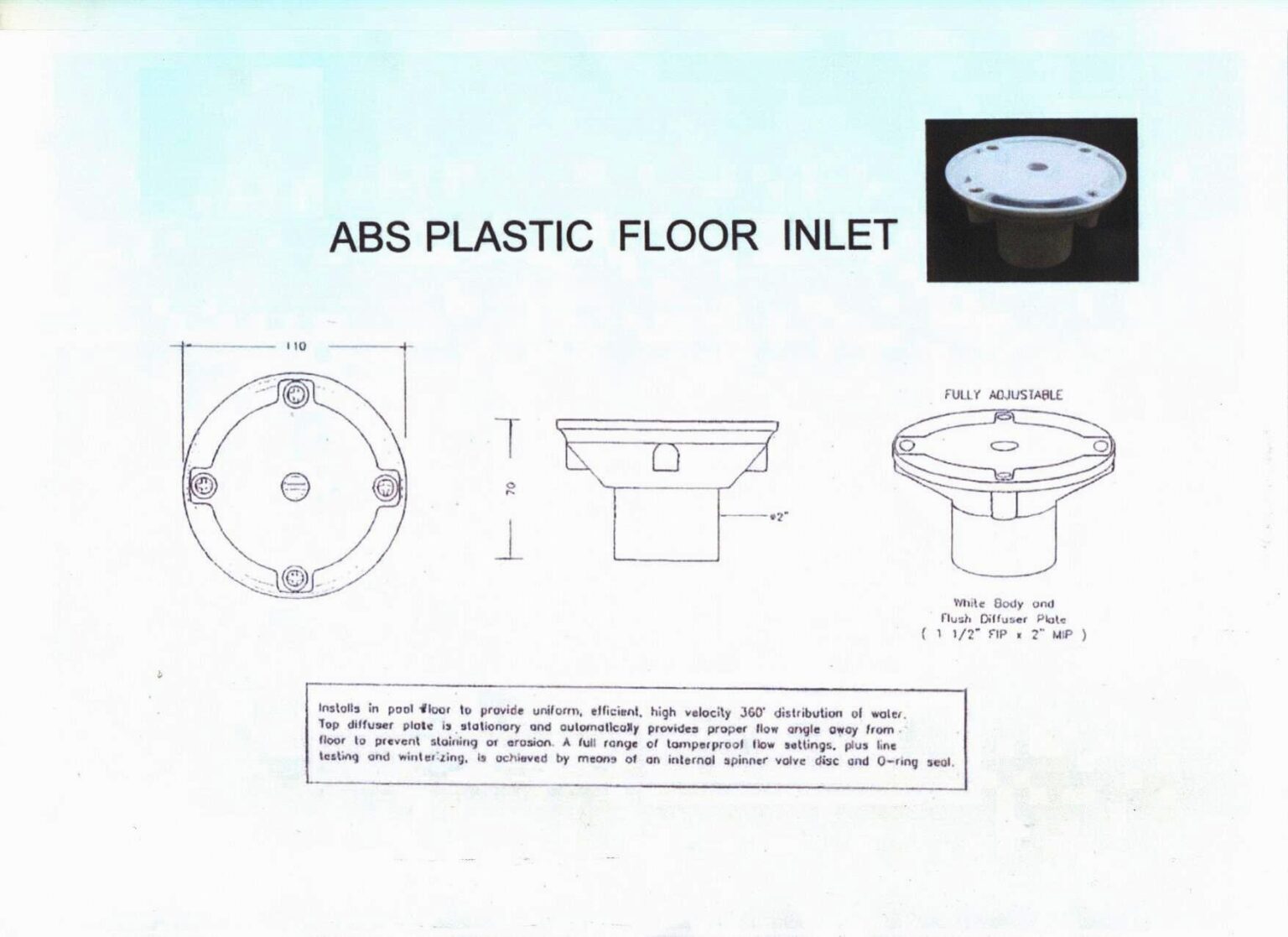 FLOOR INLET HAYWARD ABS - PoolvarinPlus