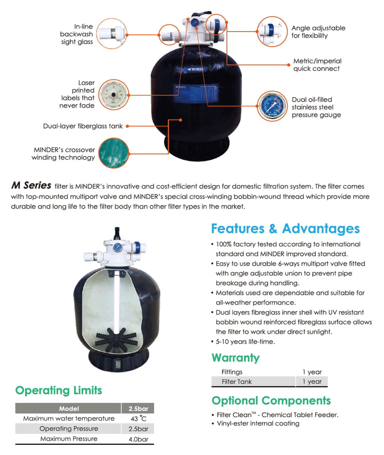 ถังกรองสระว่ายน้ำ M SERIES TOP MOUNTED FILTER MINDER - PoolvarinPlus