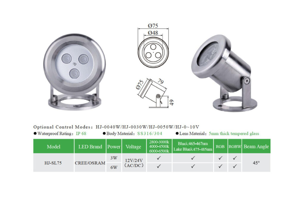 ไฟสระว่ายน้ำ LIGHTING POOL SPOTLIGHT-HJ-SL75 - PoolvarinPlus